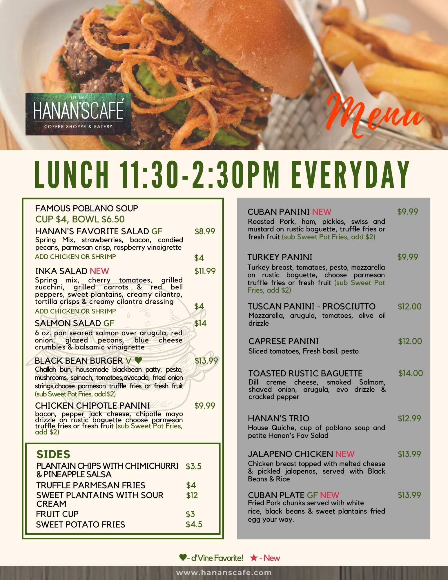 IN HOUSE MENU | Hanans Cafe